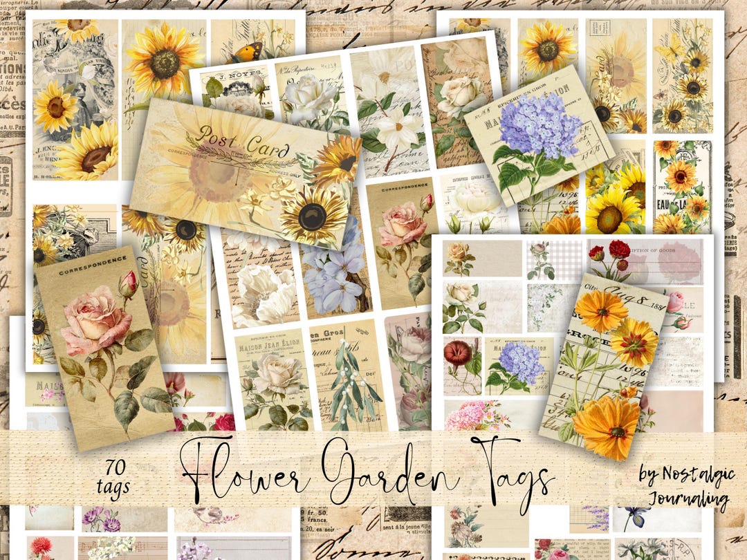 FLOWER GARDEN Digital Download, Vintage Printable Flower Tags for Junk ...