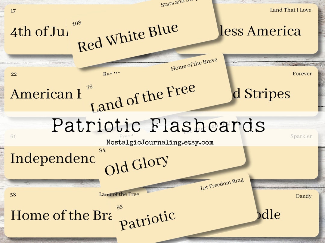 PATRIOTIC FLASHCARDS Digital Download, 12 Large Vintage Inspired Word ...