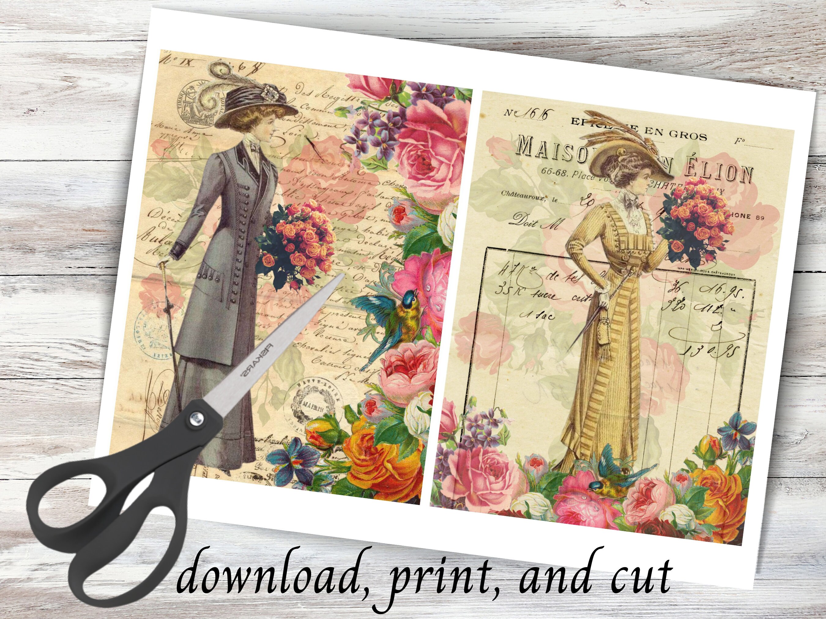 FRENCH ROSE COUTURE Snippets Digital Download, Printable Victorian Tags ...