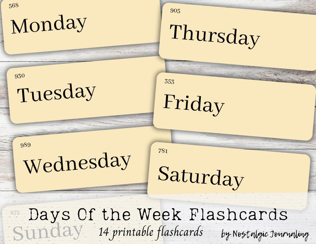 DAYS of the WEEK FLASHCARDS Digital Download, 14 Large Printable ...