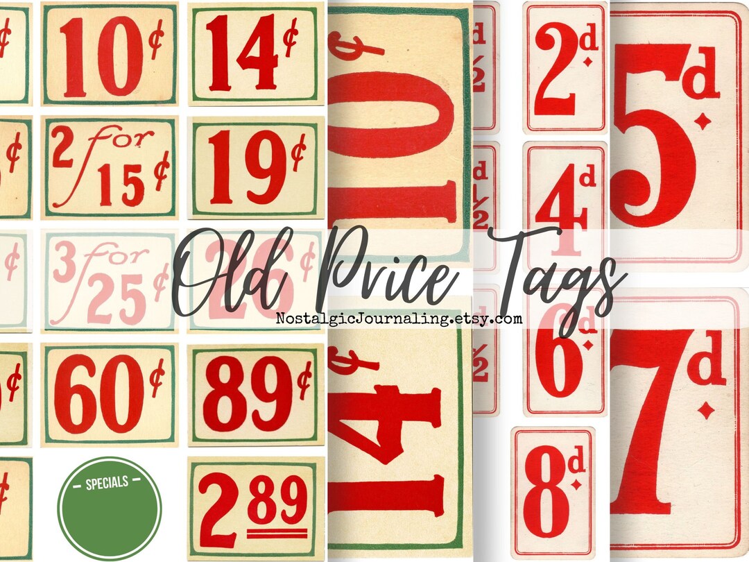 OLD PRICE TAGS Digital Download, Ephemera Junk Journal Tags, Vintage ...