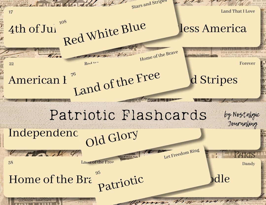 PATRIOTIC FLASHCARDS Digital Download, 12 Large Vintage Inspired Word ...