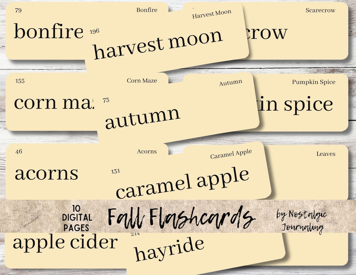 FALL FLASHCARDS Digital Download, 12 Large Vintage Inspired Word ...