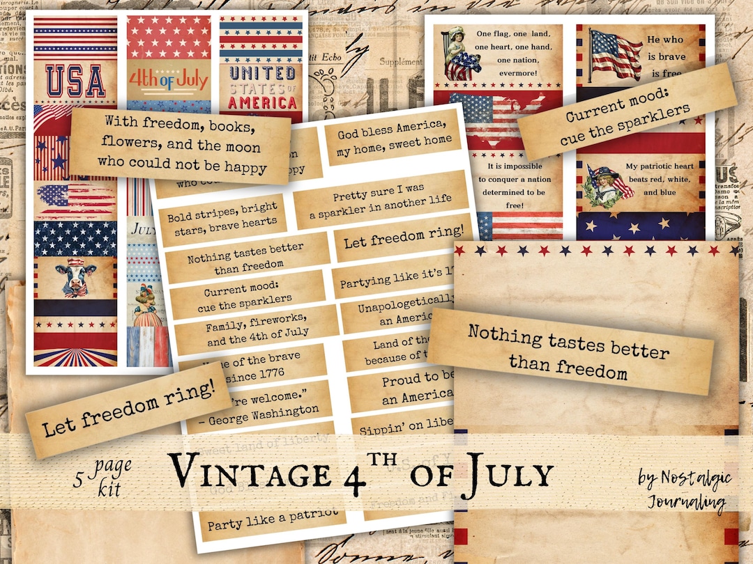 4TH OF JULY Digital Download for Junk Journals, 5 Pg Printable Vintage ...