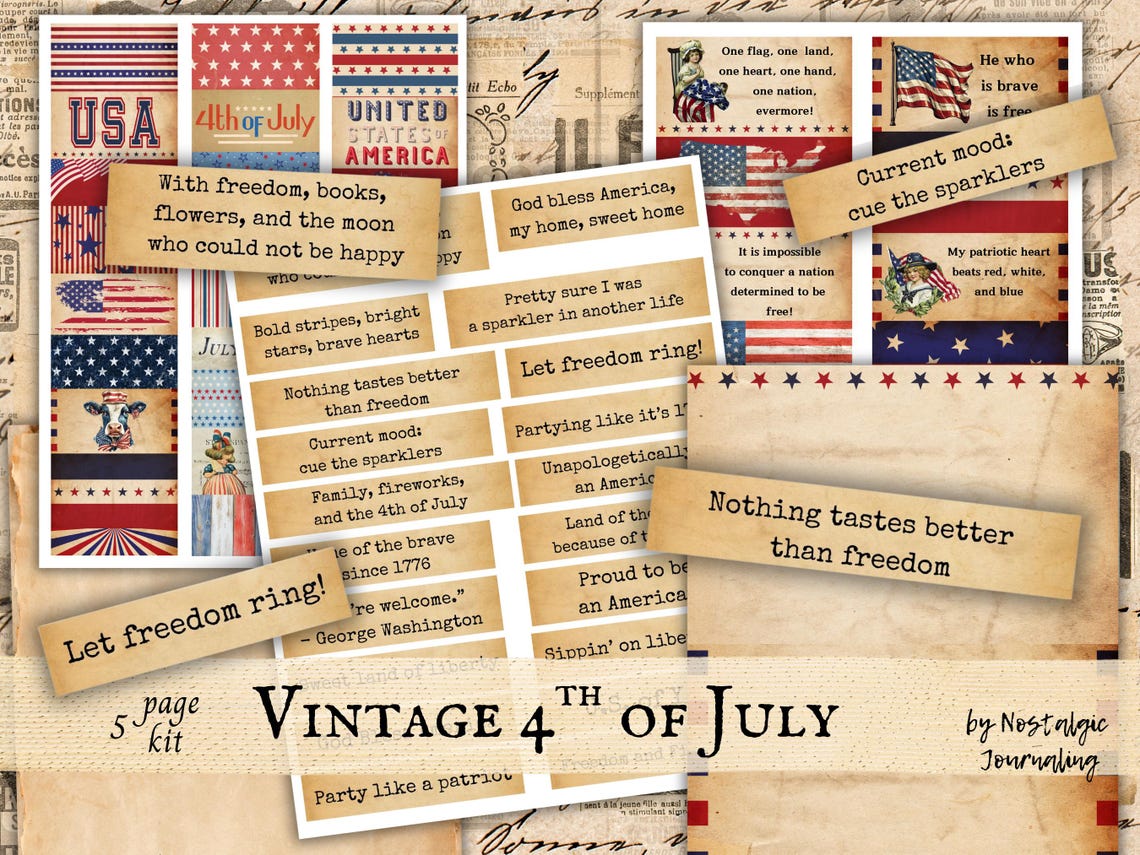 4TH OF JULY Digital Download for Junk Journals, 5 Pg Printable Vintage ...
