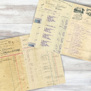 VINTAGE EPHEMERA RECEIPTS Digital Download Kit, 7 Pages of Printable ...