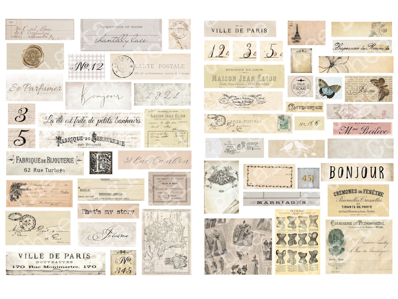 FRENCH FLAIR Snippets Digital Download, Ephemera Junk Journal Fussy ...