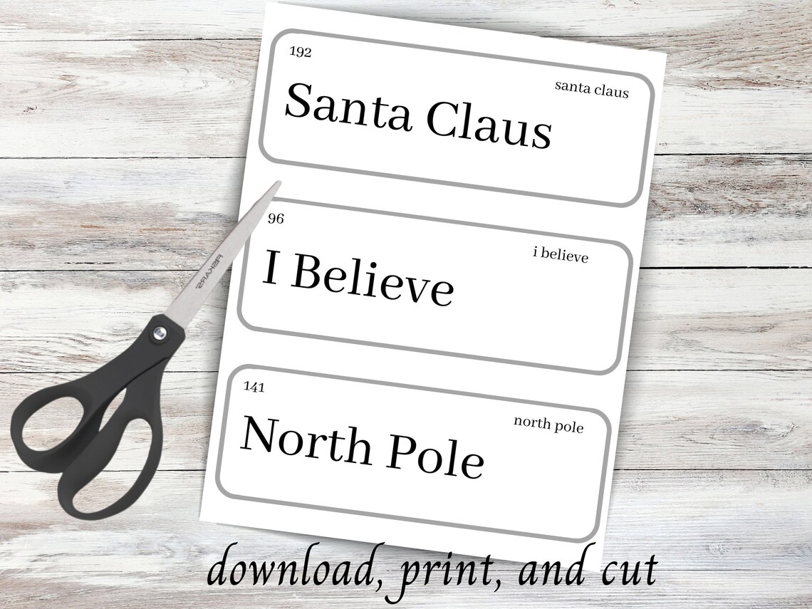 SANTA FLASHCARDS Digital Download, 12 Large Vintage Inspired Word ...