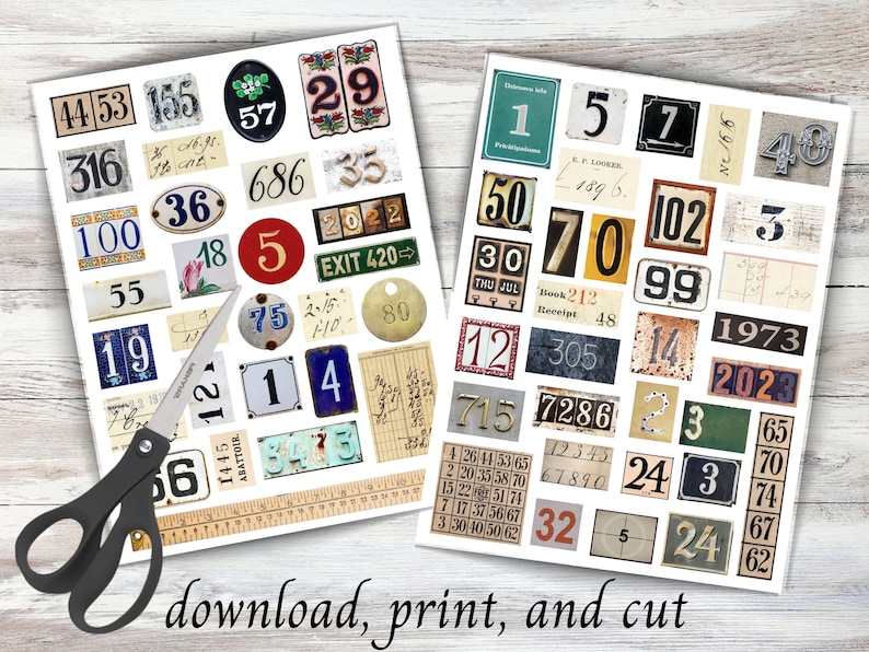 VINTAGE NUMBERS Digital Ephemera Junk Journal Download, Printable ...