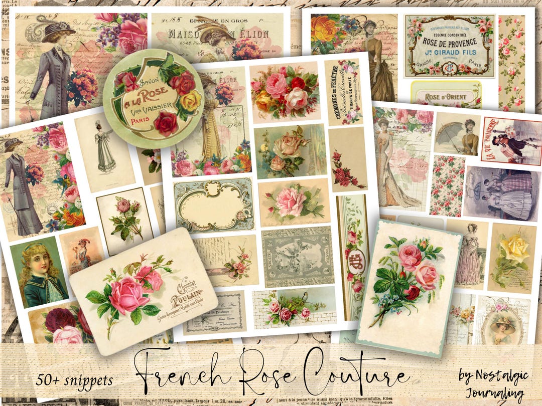 FRENCH ROSE COUTURE Snippets Digital Download, Printable Victorian Tags ...