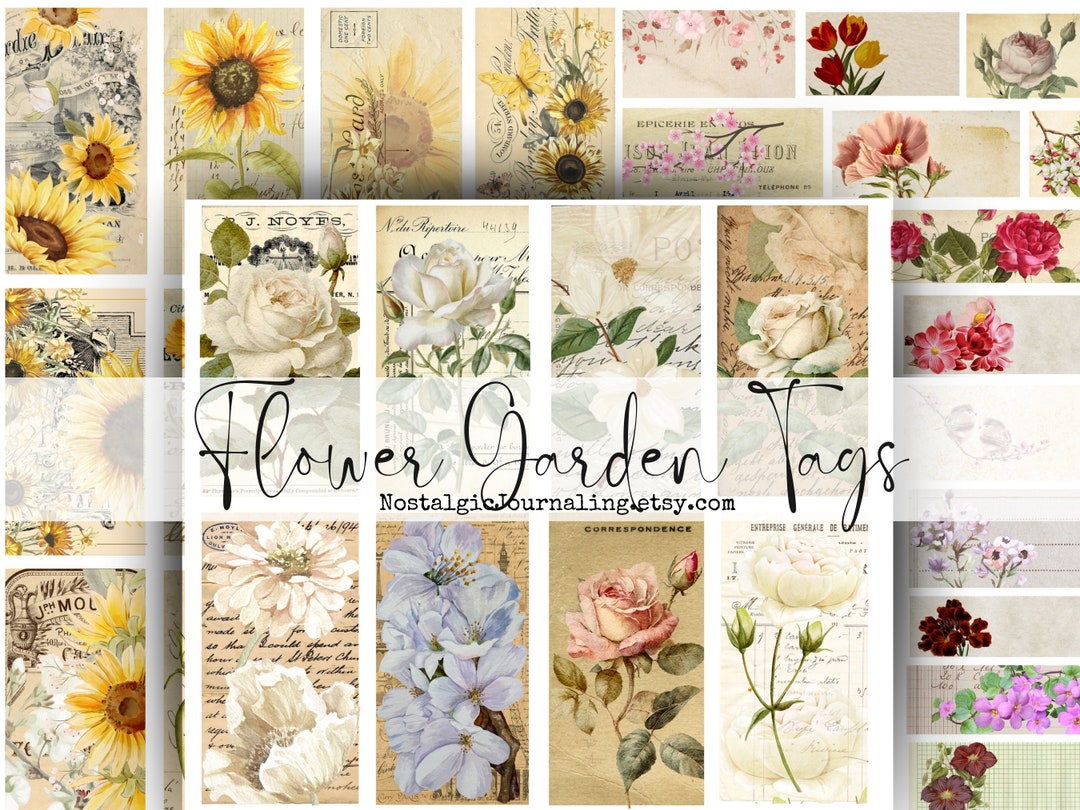 FLOWER GARDEN Digital Download, Vintage Printable Flower Tags for Junk ...