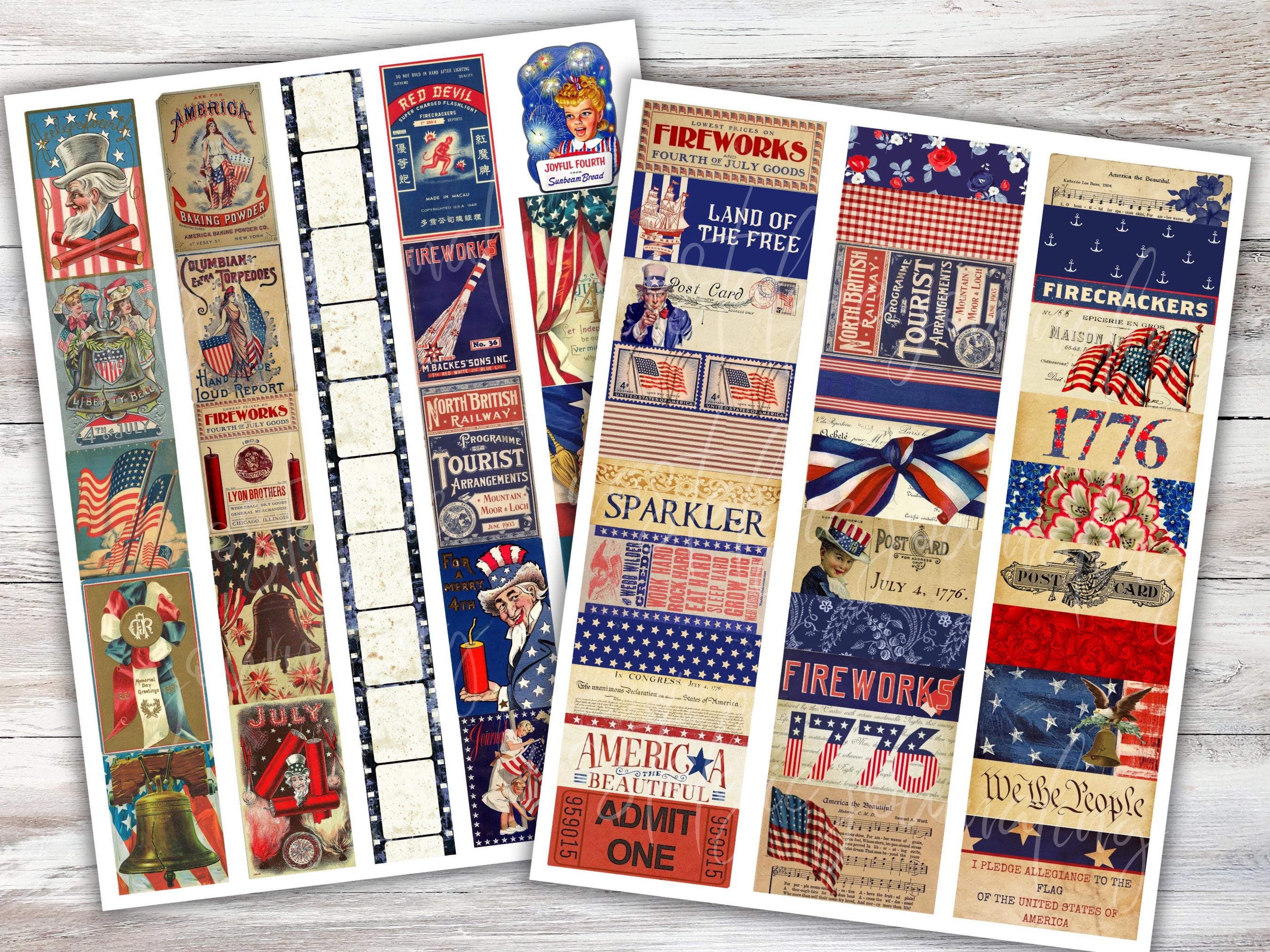 PATRIOTIC COLLAGE STRIPS Digital Download, Vintage Ephemera Snippets ...