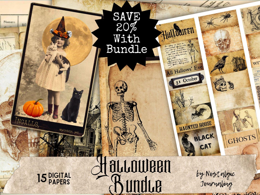 HALLOWEEN BUNDLE Junk Journal Kit, Digital Instant Download, 15 Pages ...