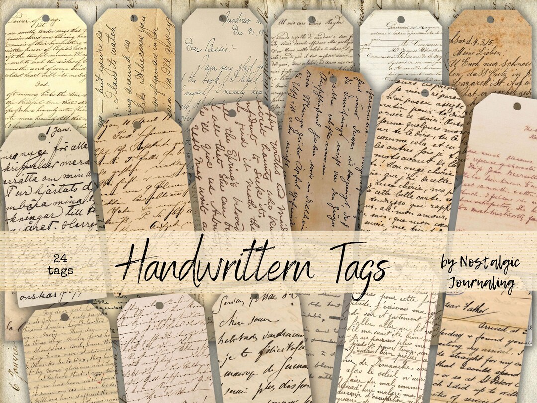 Vintage TAGS Digital Download, 24 HANDWRITTEN LETTER Printable Vintage ...