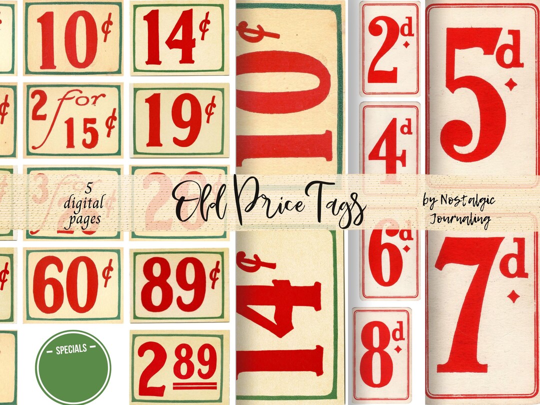 OLD PRICE TAGS Digital Download, Ephemera Junk Journal Tags, Vintage ...