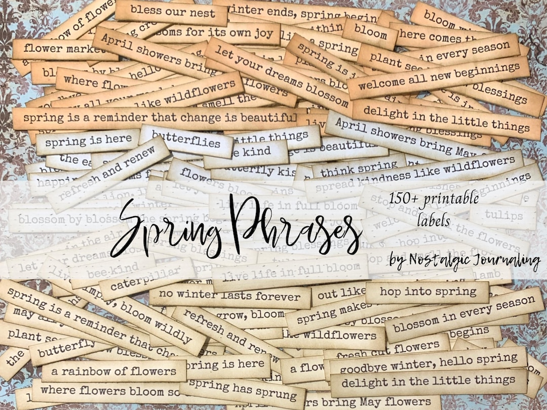 Printable SPRING PHRASES, Vintage Digital Download for Junk Journaling ...