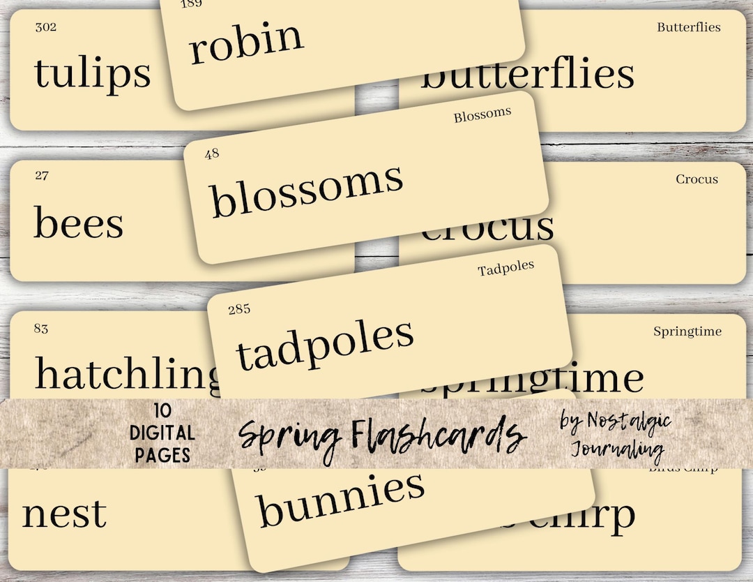 SPRING FLASHCARDS Digital Download, 12 Large Vtg Inspired Printable ...