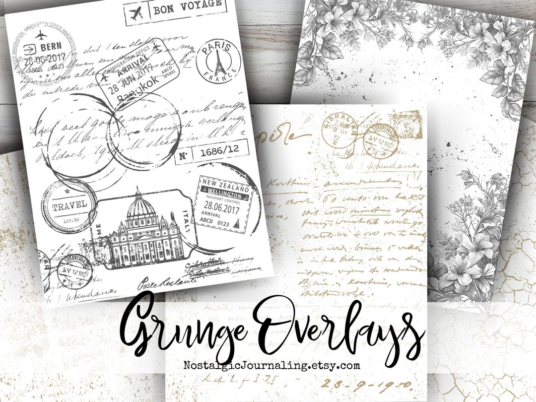 GRUNGE Printer Overlays, Printable Junk Journal Papers, Ink Saver ...