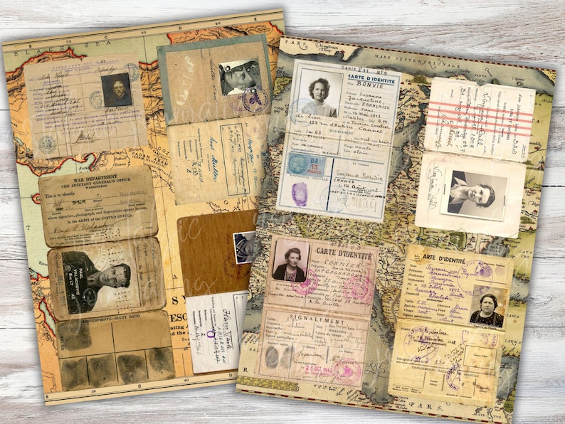 Vintage ID CARDS Digital Download, Ephemera Junk Journal Tags, Labels ...
