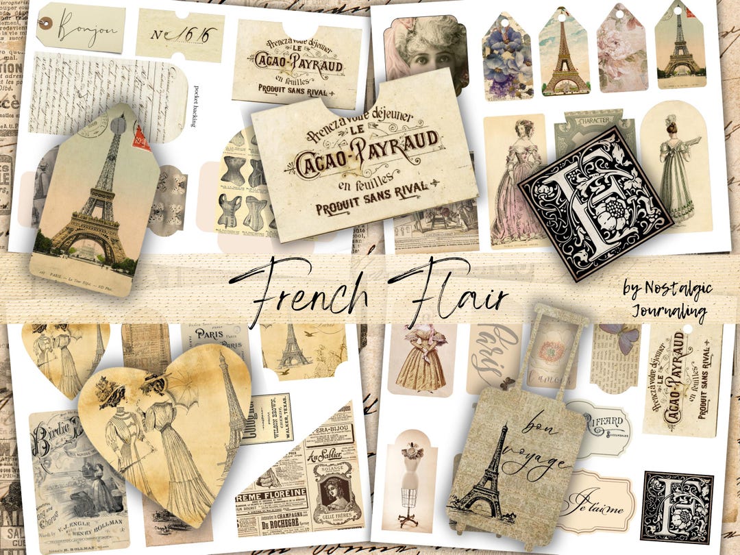 FRENCH FLAIR Pockets & Tags, Digital Ephemera Junk Journal Download ...