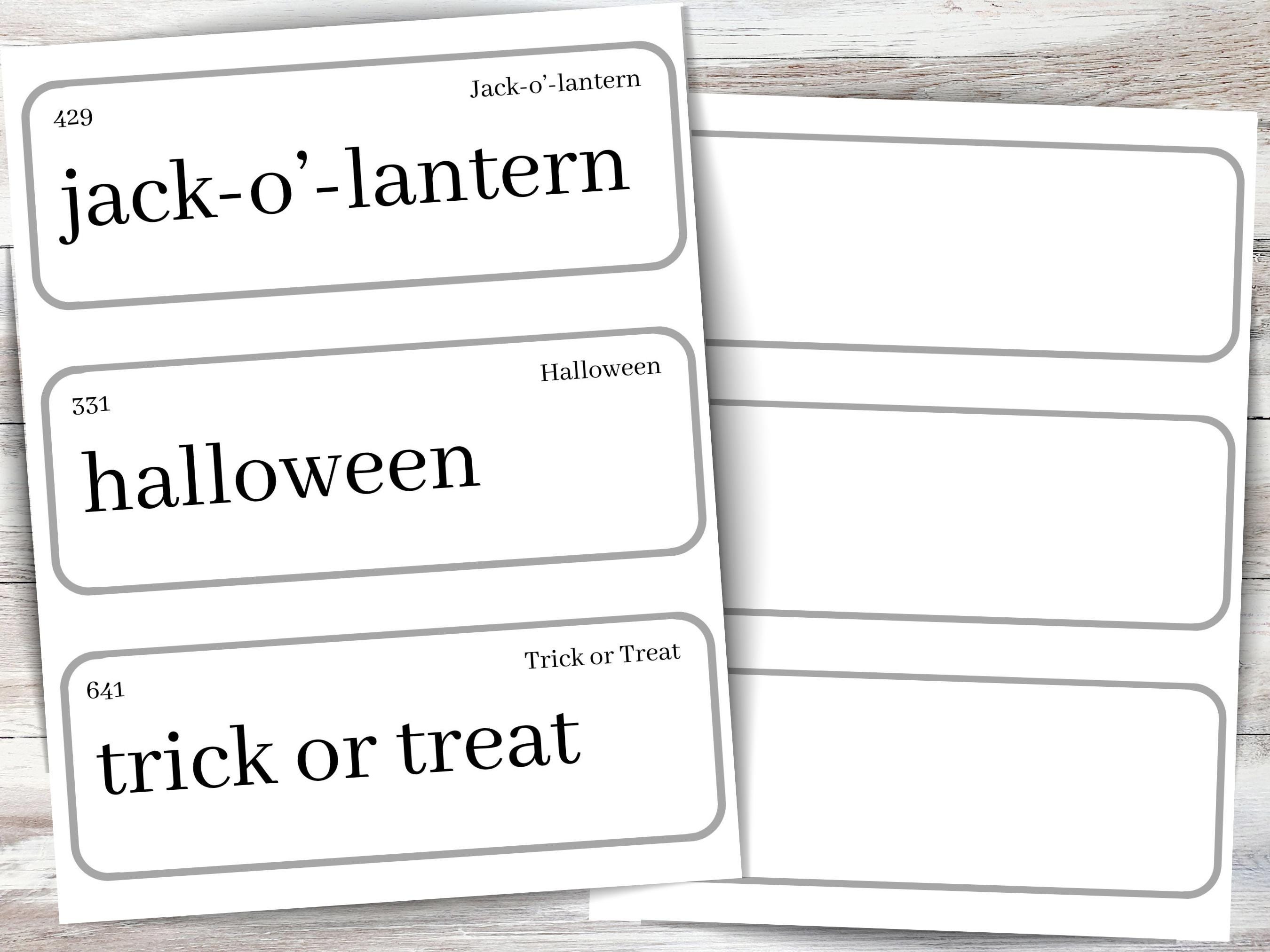 HALLOWEEN FLASHCARDS Digital Download, 24 Large Vintage Inspired Word ...