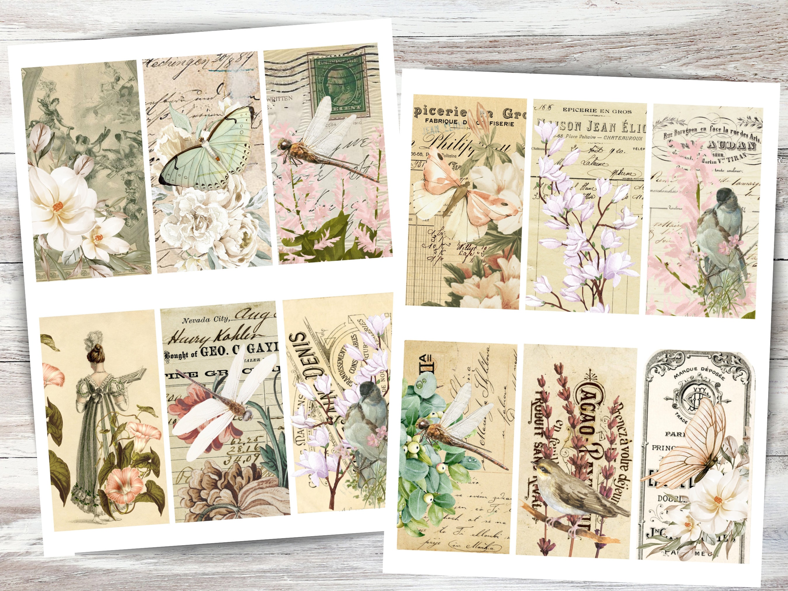 FRENCH GARDEN Tags Digital Download, Flower Collage Ephemera Printable ...