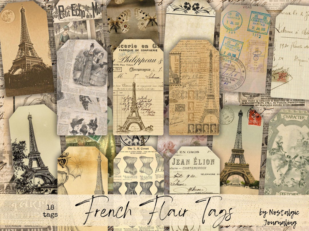 Vintage TAGS Digital Download, FRENCH FLAIR Add on Digital Kit, 18 ...