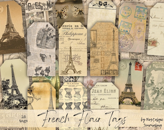 French Ephemera Printable Gift Tags Journaling Cards Paris Scrapbooking ...