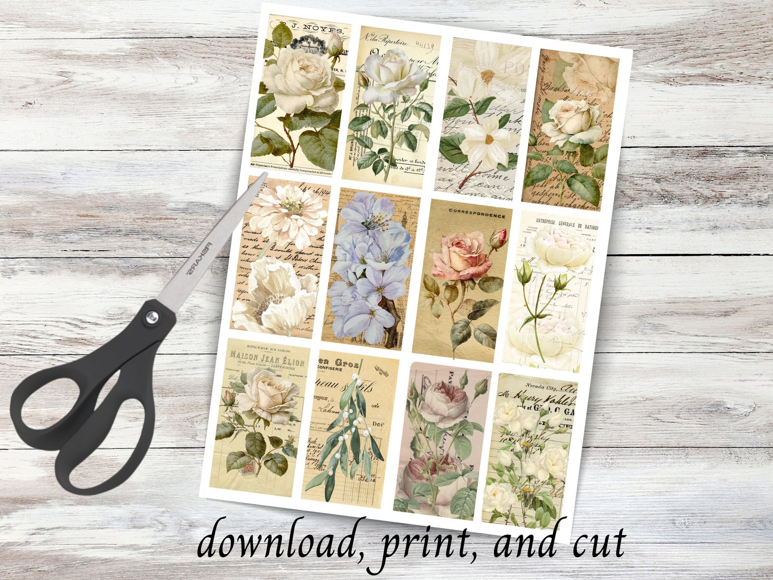 FLOWER GARDEN Digital Download, Vintage Printable Flower Tags for Junk ...