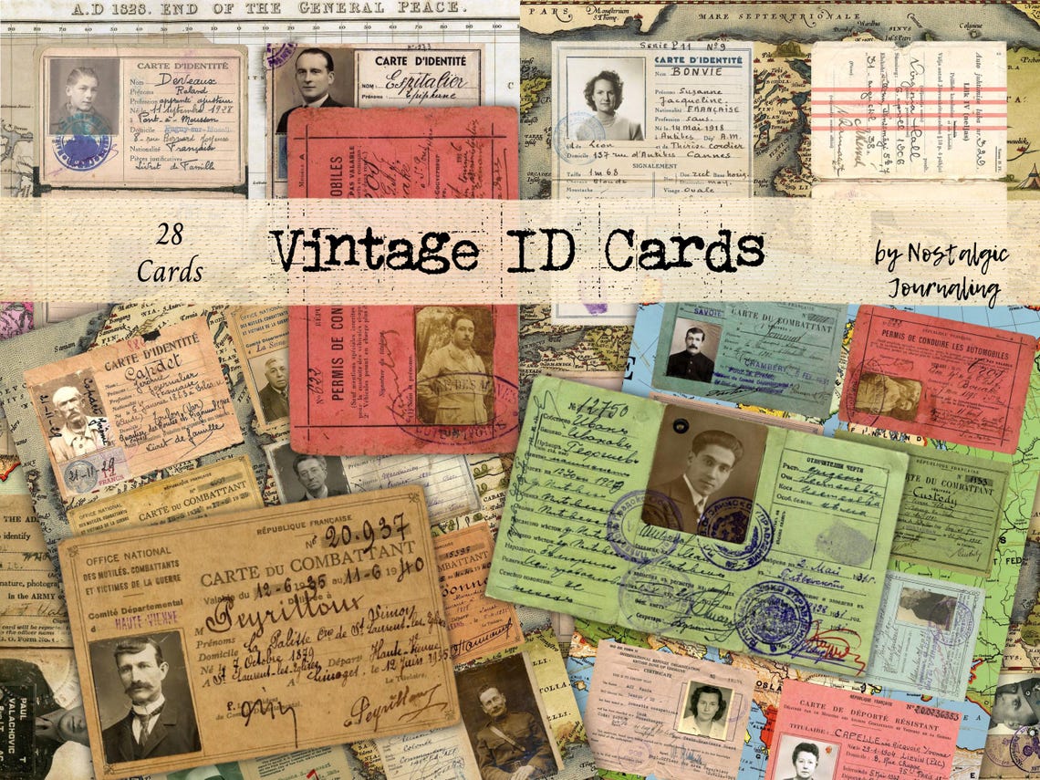 Vintage ID CARDS Digital Download, Ephemera Junk Journal Tags, Labels ...