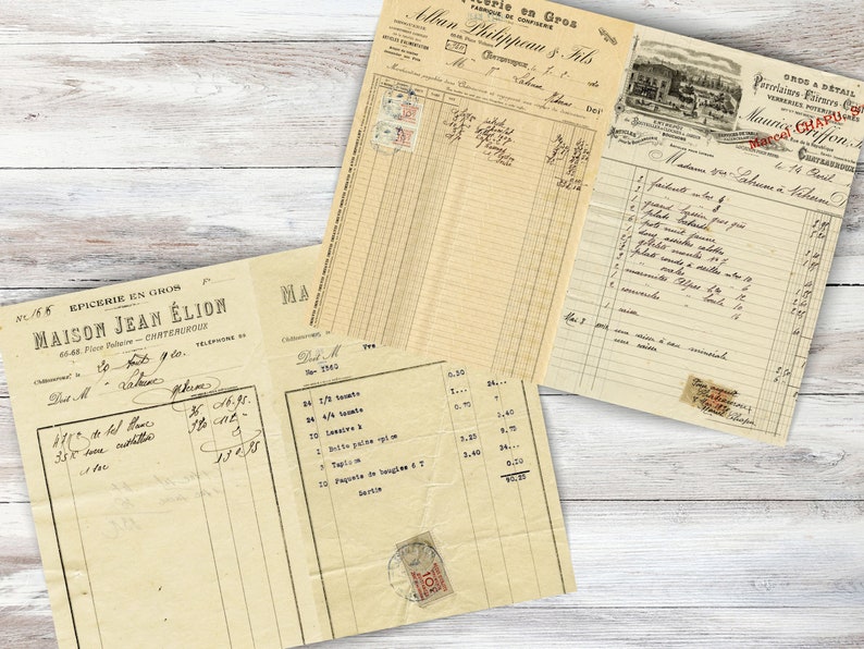 VINTAGE EPHEMERA RECEIPTS Digital Download Kit, 7 Pages of Printable ...