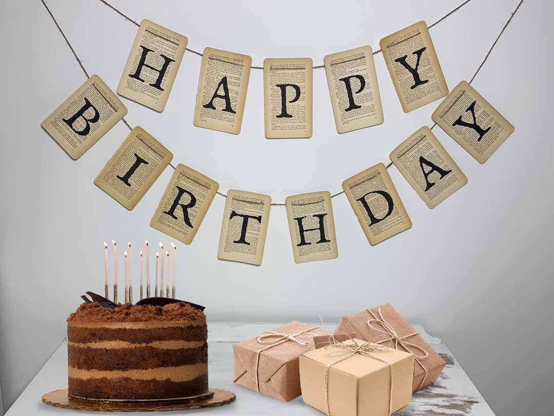 HAPPY BIRTHDAY BANNER, Handmade Vtg Book Page Banner, Book Birthday ...