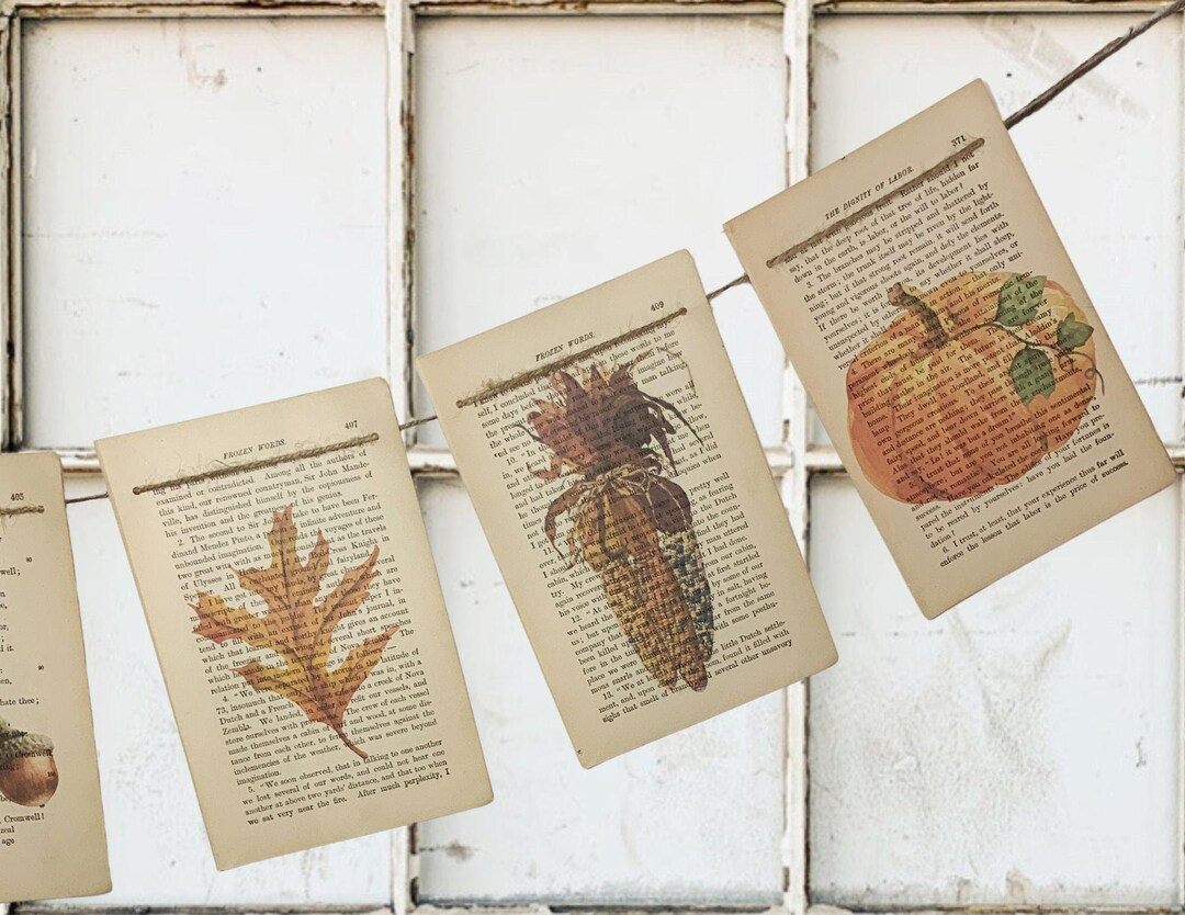FALL BANNER, Handmade Vintage Book Page Banner Bunting, Autumn ...