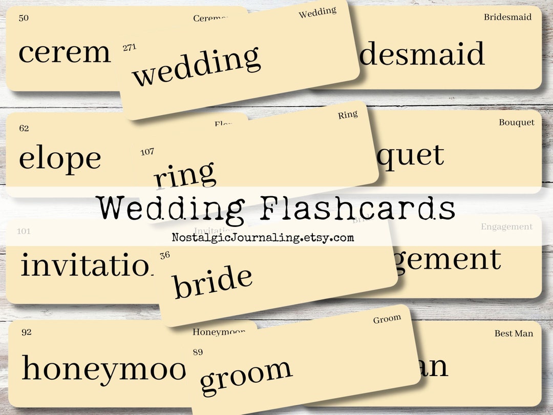 WEDDING FLASHCARDS Digital Download, 12 Large Vintage Inspired Word ...