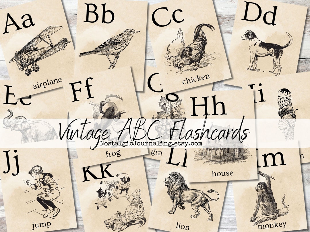 Vintage ABC FLASHCARDS Digital Download, 21 Pages of Printable Alphabet ...