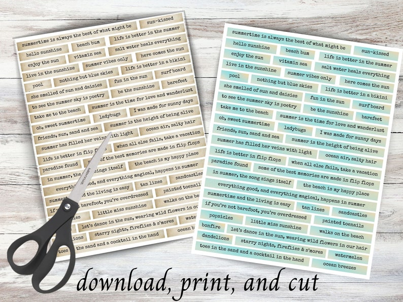 SUMMER Junk Journal Words & Phrases, Digital Words, Printable Junk ...