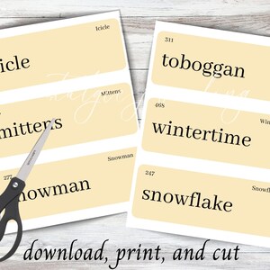 WINTER FLASHCARDS Digital Download, 12 Large Vintage Inspired Word ...