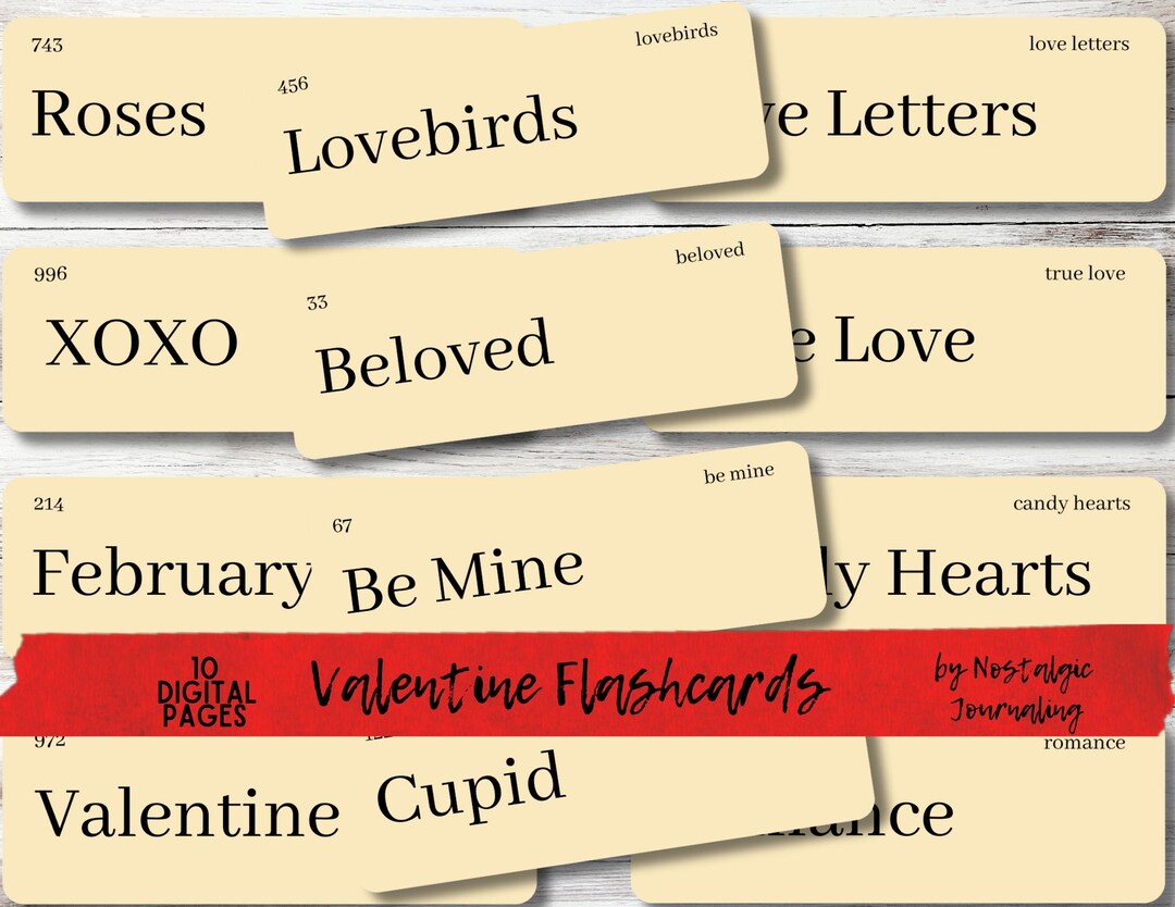 VALENTINE FLASHCARDS Digital Download, 12 Large Printable Vtg Inspired ...