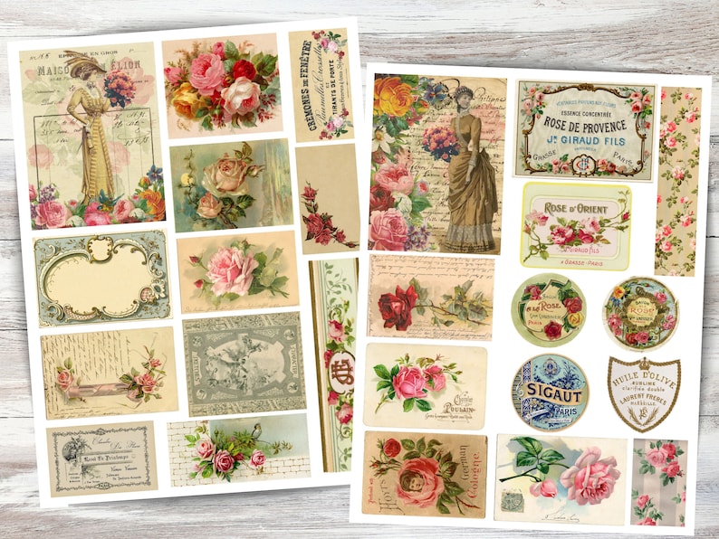 FRENCH ROSE COUTURE Snippets Digital Download, Printable Victorian Tags ...