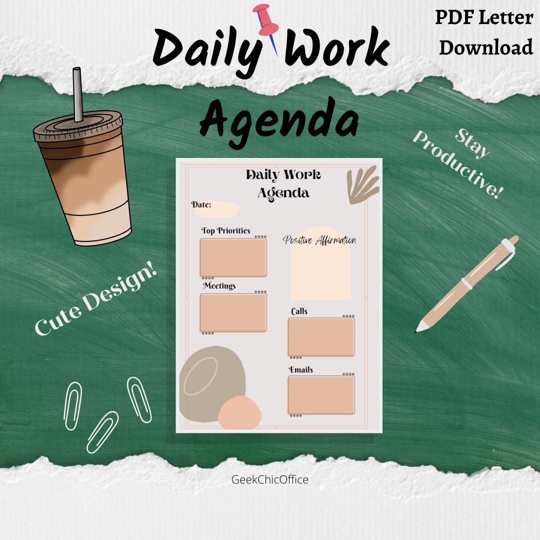 Daily Work Printable PDF Planner Schedule - Etsy