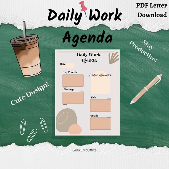 Daily Work Printable PDF Planner Schedule - Etsy