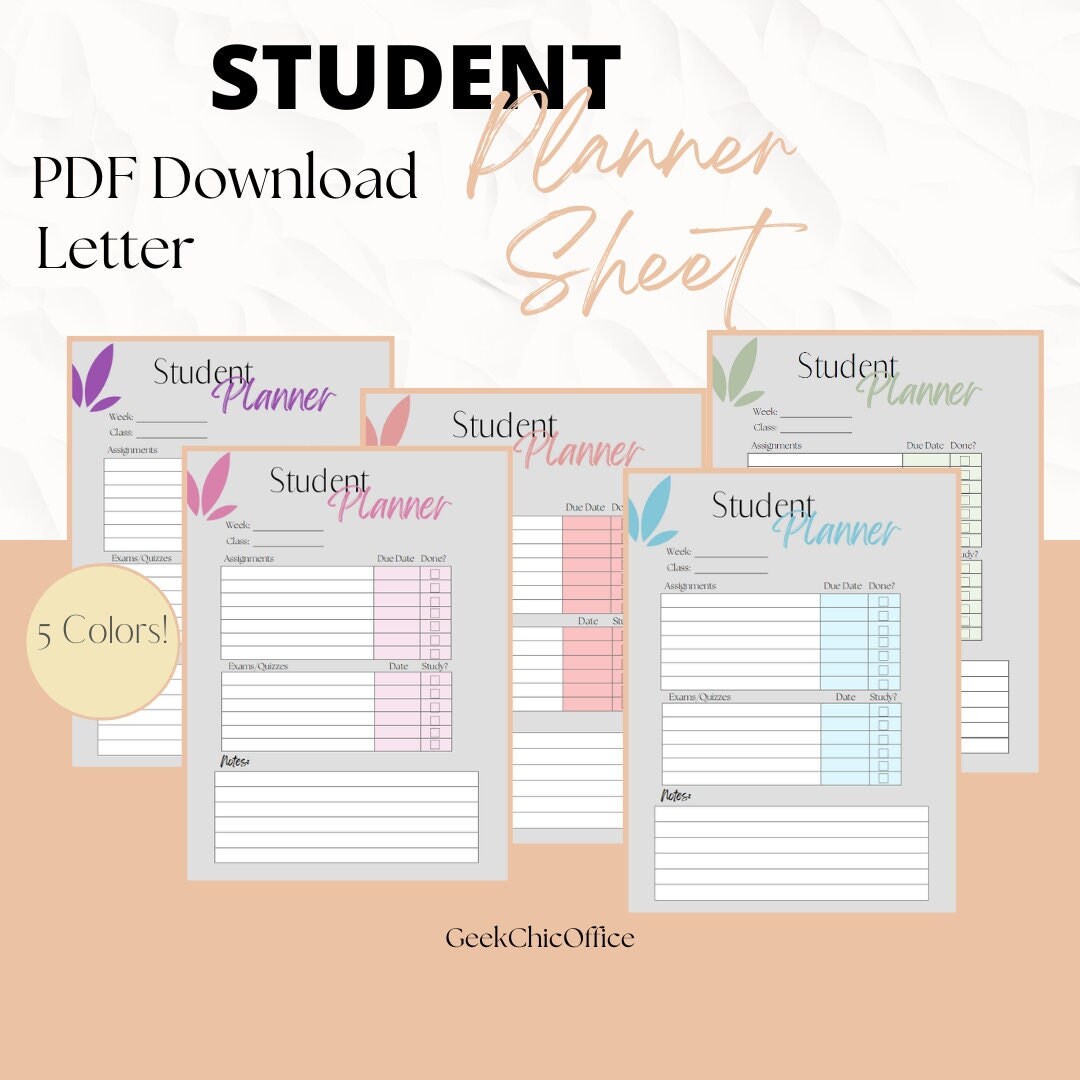 Student Printable PDF Planner Schedule - Etsy