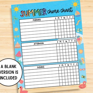Fun Summer Chore Chart for Kids, Editable Chore Reward Chart, Kids ...