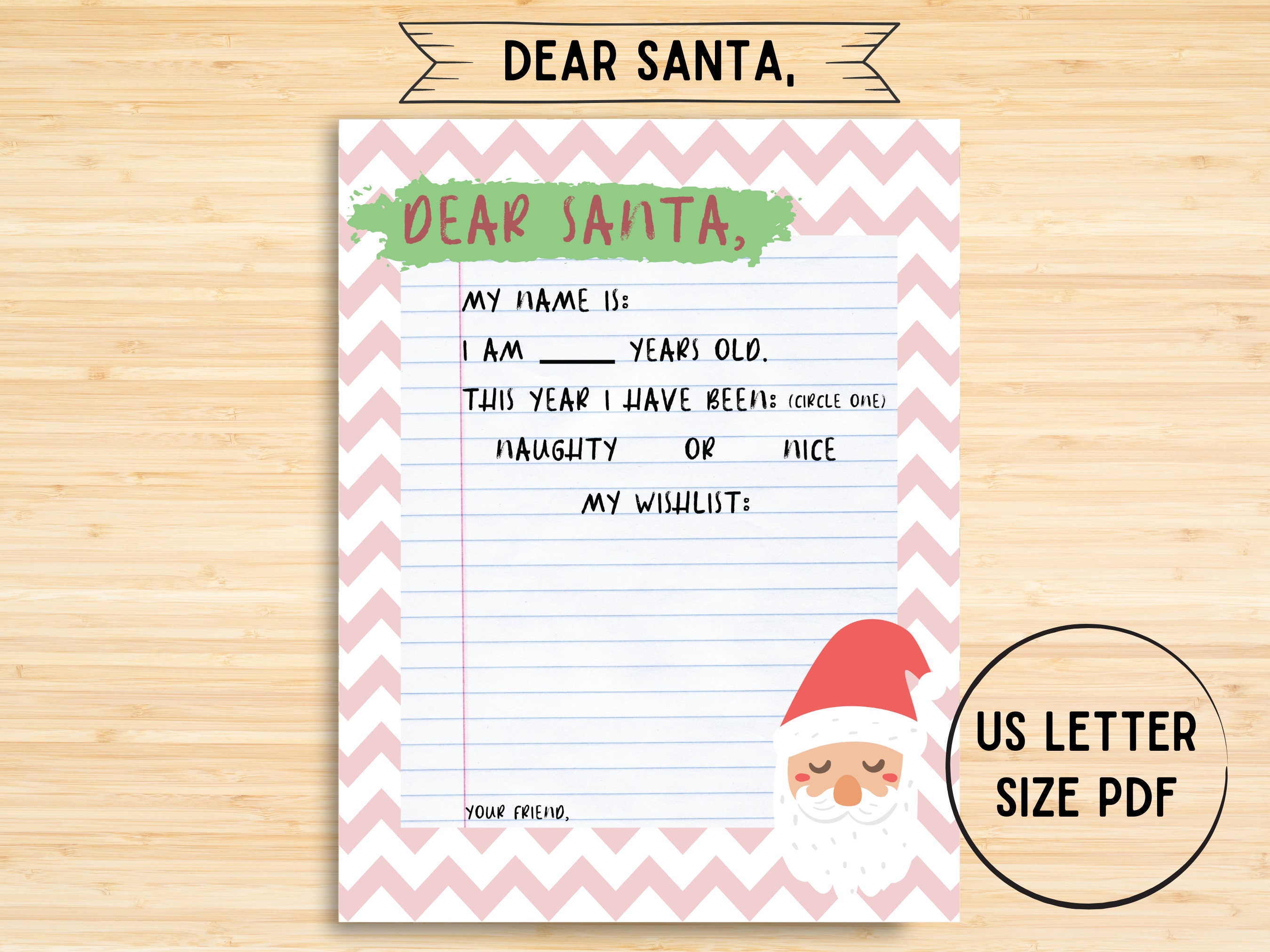 Carta a Santa imprimible, Querido Santa imprimible, Impresión de lista ...