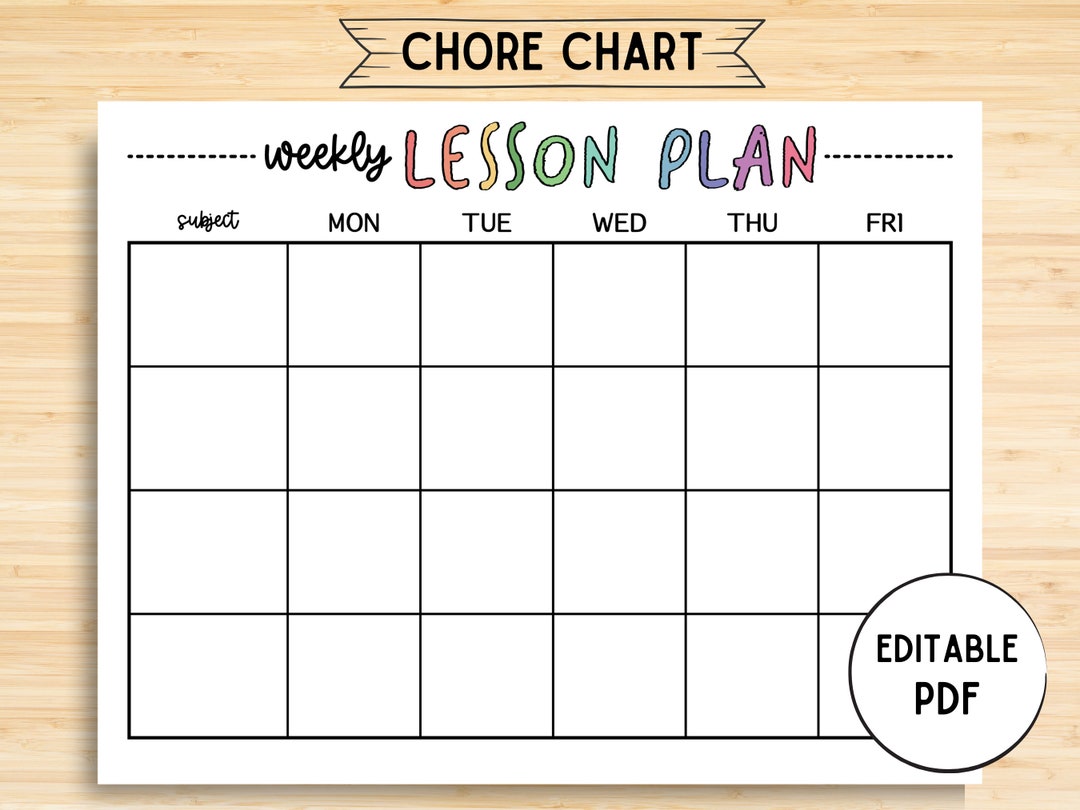 Printable Editable Weekly Lesson Plan, Simple School Schedule, Weekly ...