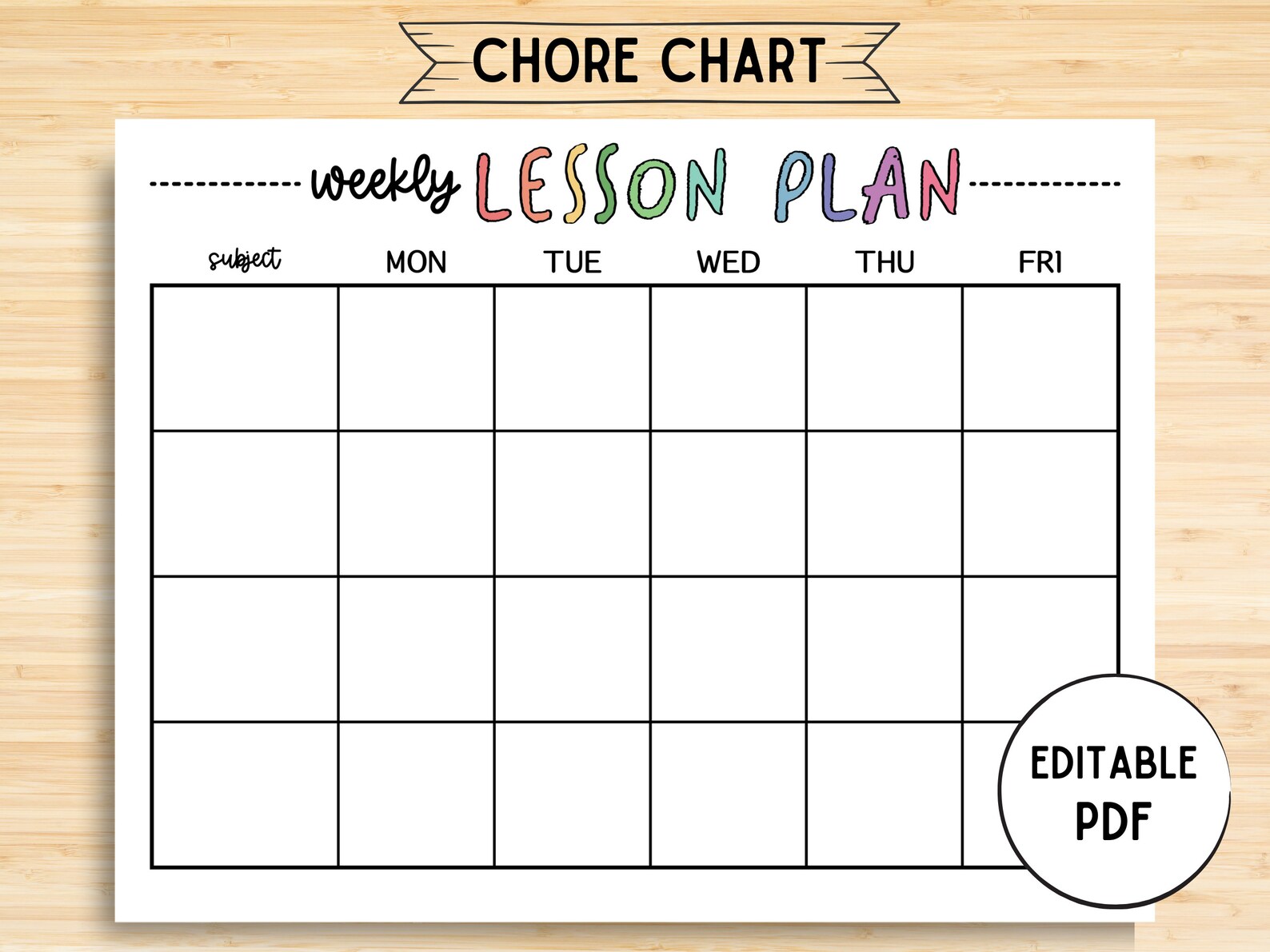 Printable Editable Weekly Lesson Plan, Simple School Schedule, Weekly ...