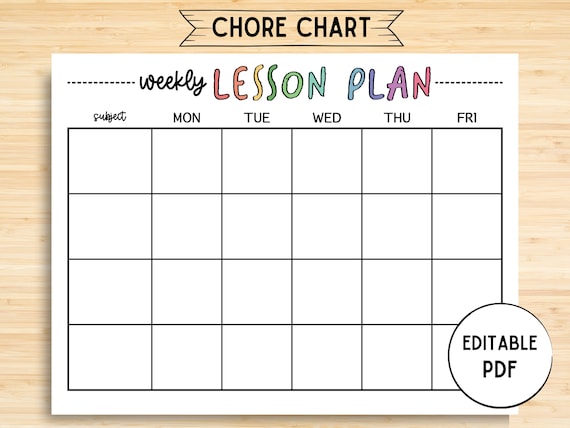 Printable Editable Weekly Lesson Plan Simple School Schedule - Etsy