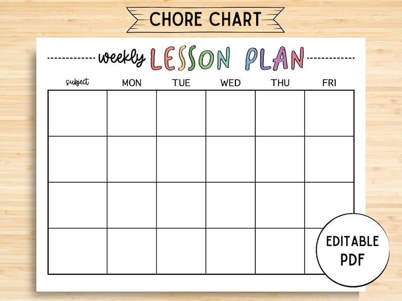 Printable Editable Weekly Lesson Plan, Simple School Schedule, Weekly ...