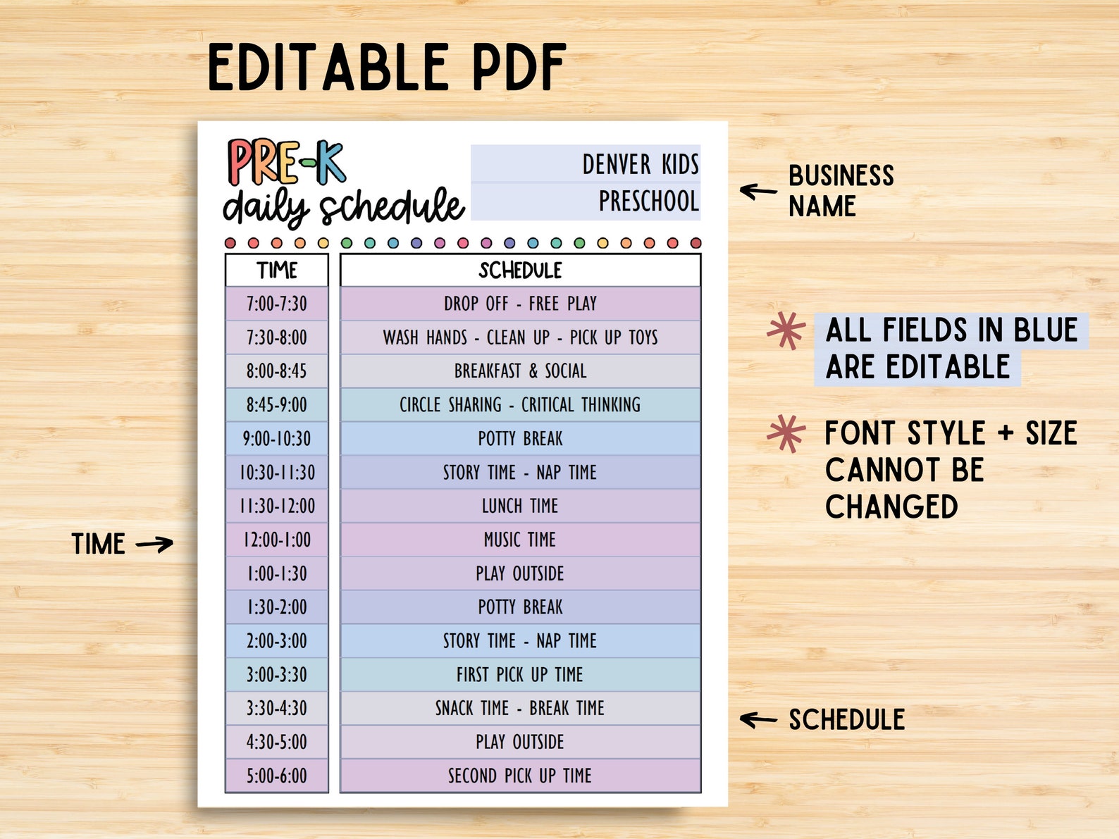 Daycare Daily Schedule for Pre-k, Printable Child Care, Kids Daily ...