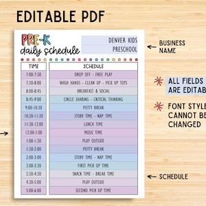 Daycare Daily Schedule for Pre-k, Printable Child Care, Kids Daily ...